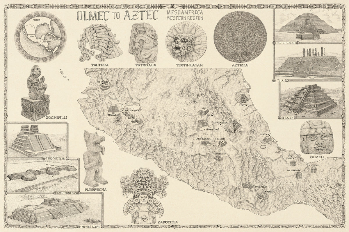 AZTEC MAP - Olmecs to Aztecs, map of western MesoAmerica – King of Maps
