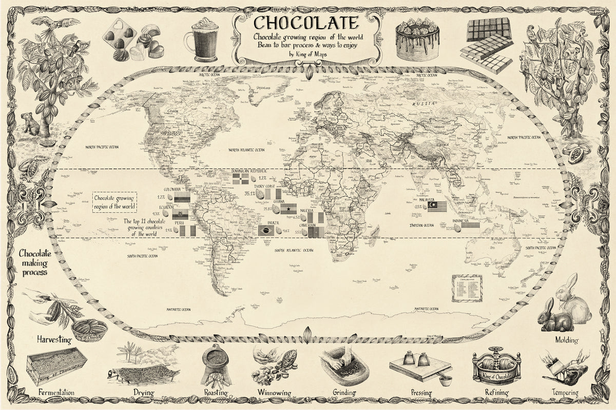CHOCOLATE WORLD MAP - Chocolate lovers love this world map. – King of Maps