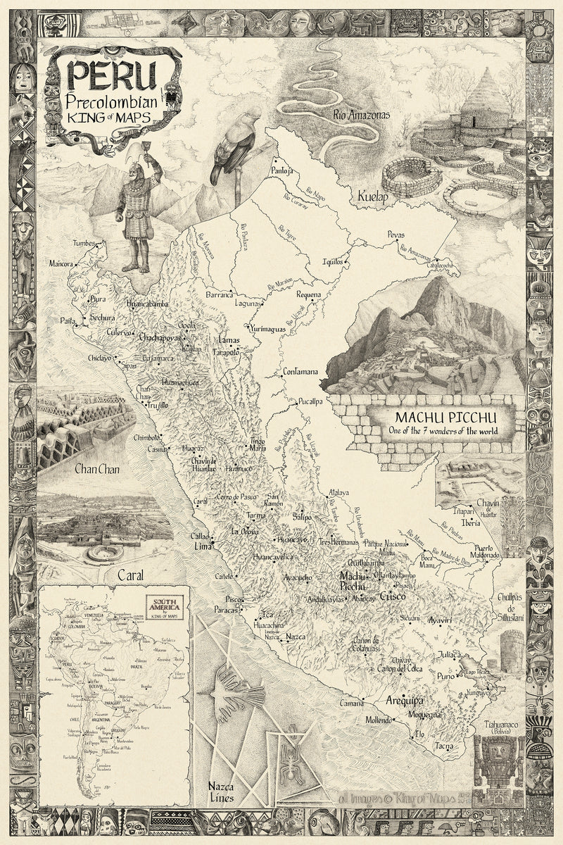 PERU CULTURES MAP - Caral to Machu Picchu seven wonders of Peru map. – King of Maps